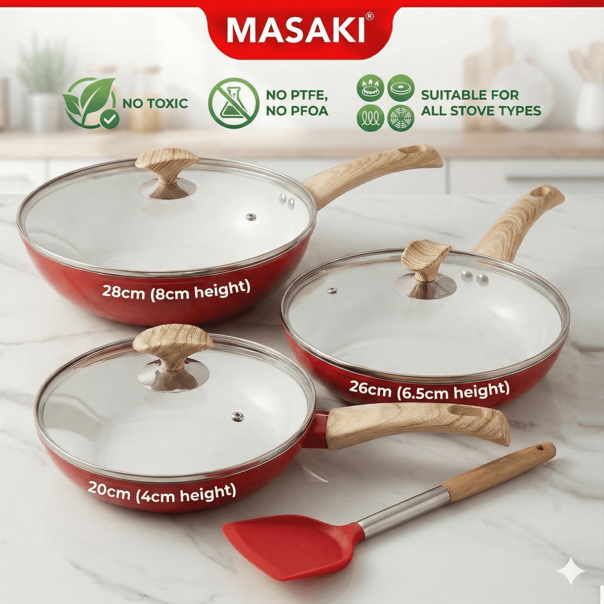 MASAKI Fusion 7pcs Ceramic Coating Cookware Set 20cm fry pan 26cm Deep ...